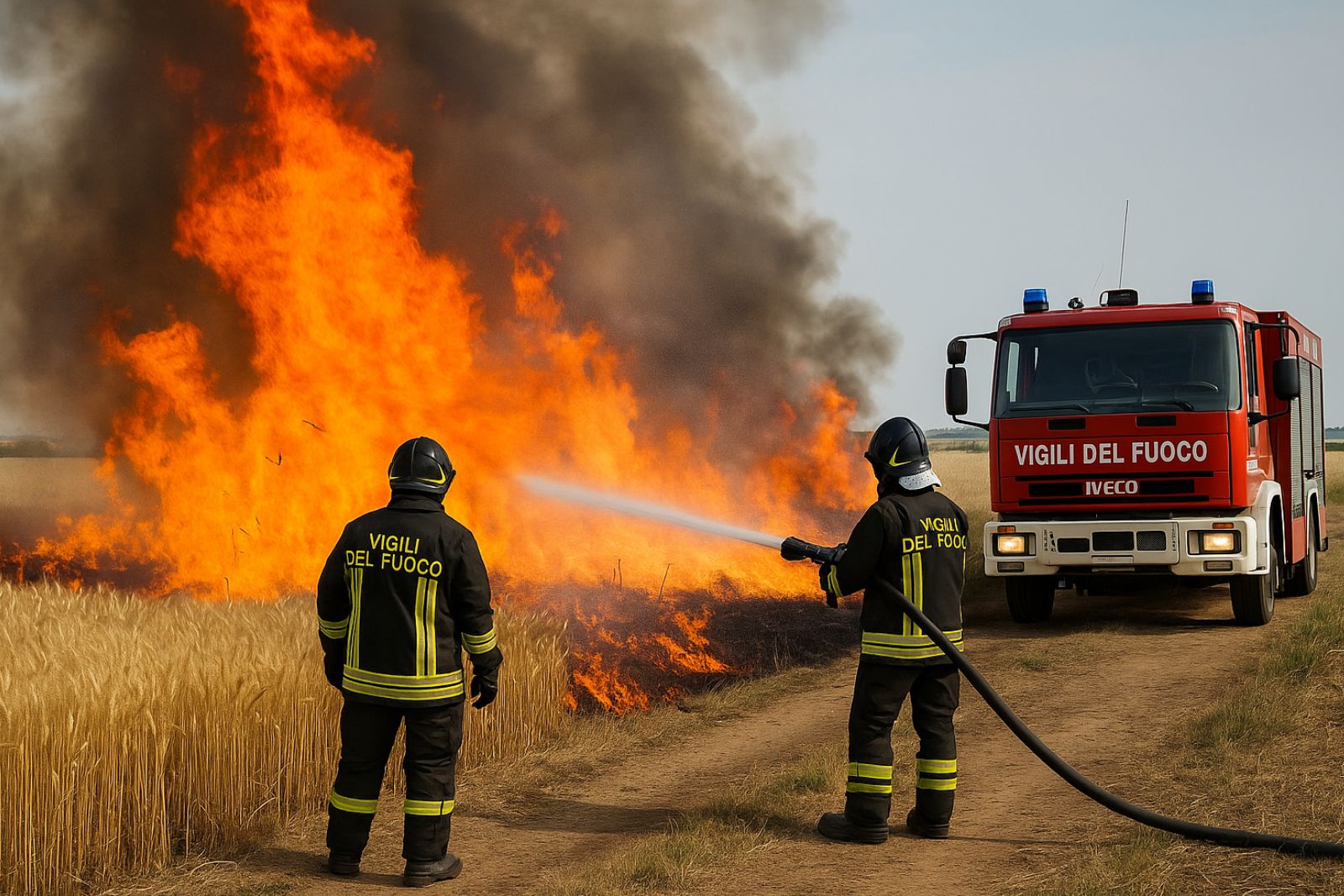 Incendio in un campo di grano, Vigili del Fuoco al lavoro - Pugliapress New